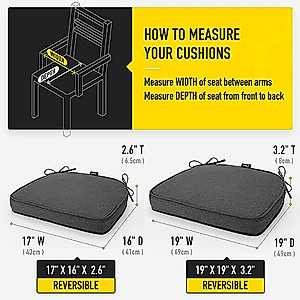 SUNROX Gel Memory Foam Chair Cushions, FadeShield Water-, Stain-Resistant Durable Reversible Seat Cushion Pads with Ties for Indoor/Outdoor Kitchen Dining Office 17"x16" Set of 4, Midnight