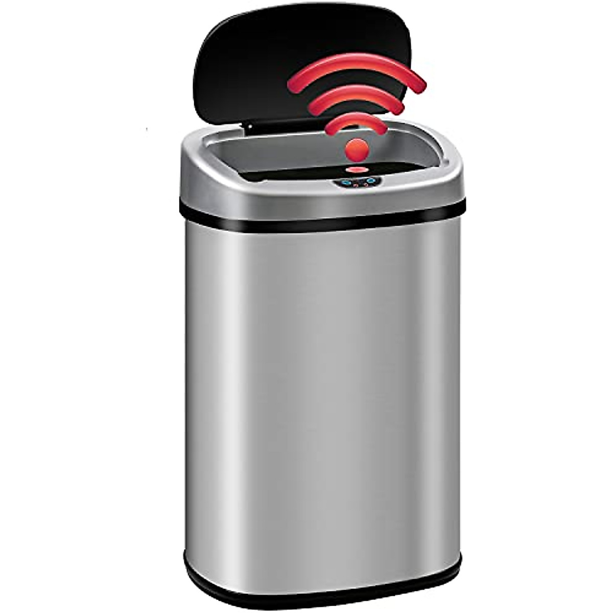 13 Gallon Trash Can Kitchen Waste Bins with Lid Touch Free Trash Garbage Can High Capacity 50 Liter Metal Automatic Trash Bins for Home Office, Brushed Stainless Steel
