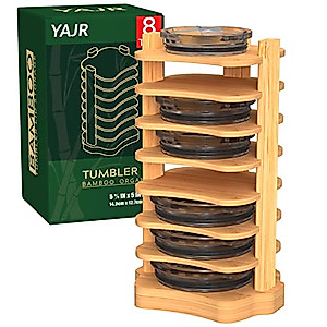 YAJR Tumbler Lid Organizer for Kitchen Cabinet, Freestanding Tumbler Lid Holder for Countertop, Bamboo Tumbler Lid Storage Rack, Tumbler Lid Organization for Cupboard Coffee Cup Lid Storage