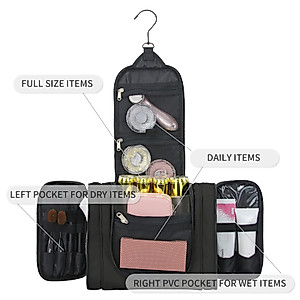 AmoVee Hanging Toiletry Bag for Women and Men, Extra Large Travel Cosmetics Bag, Portable Organizer Bathroom Shower for Hygiene Bag/Toiletries/Makeup, Black