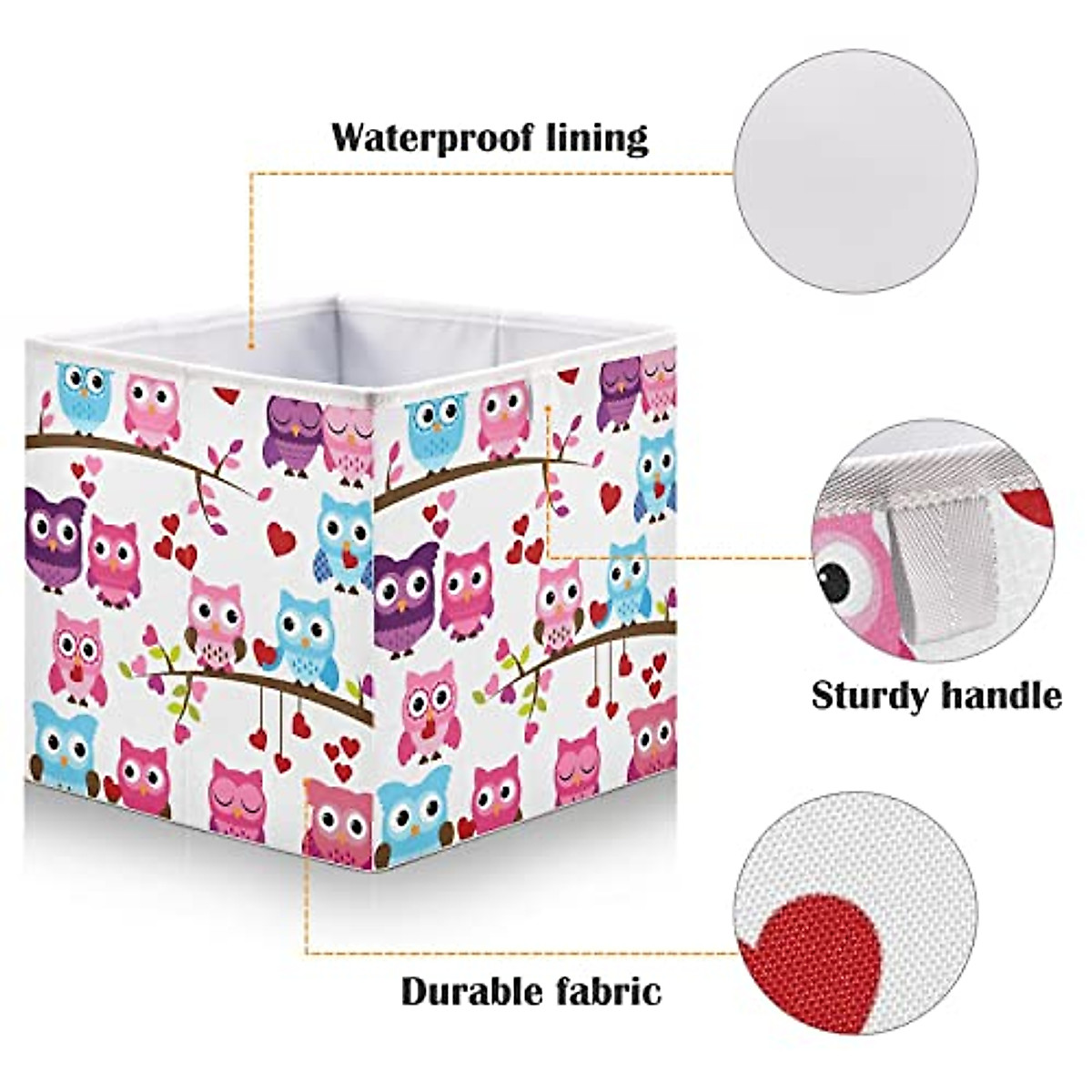 Qilmy Owl Cube Storage Bin Collapsible Storage Box Canvas Toy Basket Large Foldable Storage Organizer for Living Room Bedroom Kitchen Kids Room