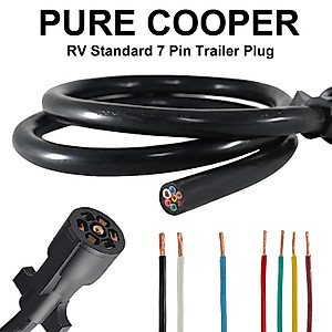 CXTM 7 Way Trailer Cord, Heavy Duty 7 Way Trailer Plug Inline Cord Wire Harness Cable Double Prongs Connector 7 pin Trailer Wiring Harness 8 Feet for Camper Blade Molded RV Cable Wire(8ft)