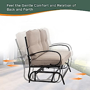 Shintenchi Outdoor Patio Metal Swing Glider Bench 2-Rocking chair Loveseat Wrought Iron Patio Furniture Steel Frame Chair Set with Cushion for Porch Balcony Garden,Beige