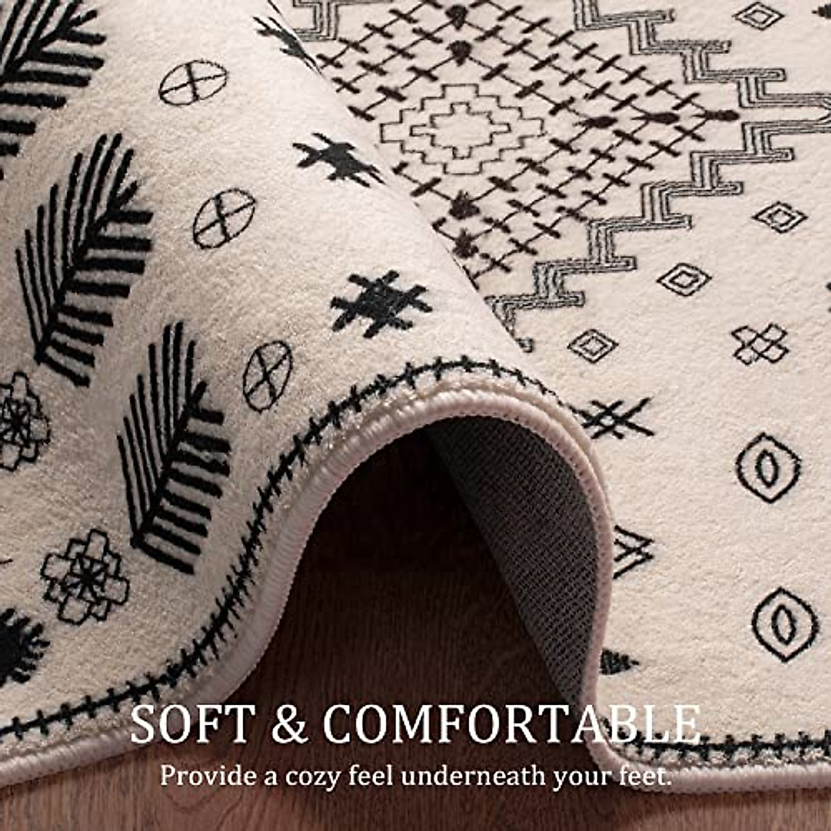 YIHOUSE 6×9 Ft Area Rugs Non-Shedding Washable Rug, Bedroom Living Room Dining Room Office Soft Nonslip Modern Rugs Faux Wool Collection Carpet Indoor/Outdoor Rugs-Black and White Rug