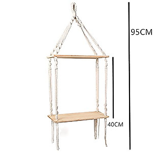 Misscrafts Macrame Hanging Shelves, 2-Tier Floating Shelf Rustic Wall Mounted Shelf Decor for Photo Frames Plants Boho Home Decor