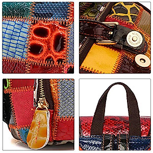 Segater Fashion Women Multicolor Backpack Genuine Leather Colorful Patchwork Shoulder Bag Bohemian Style Handbag
