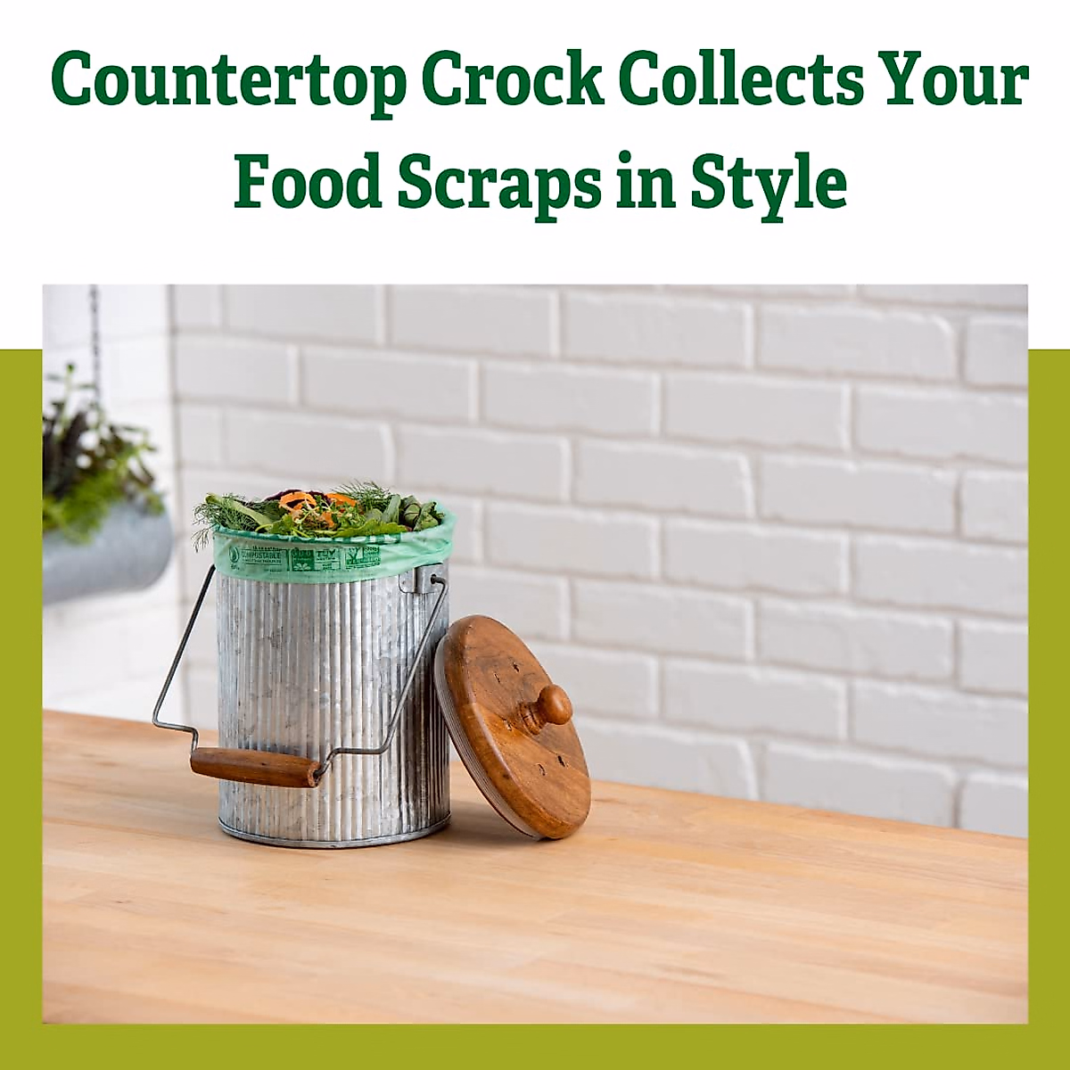 Gardener's Supply Company Galvanized Compost Pail | Sturdy Metal Vintage Style Crock with Lid for Organic Composting Kitchen Countertop Waste Bin | Holds 1.5 Gallon of Food Scraps