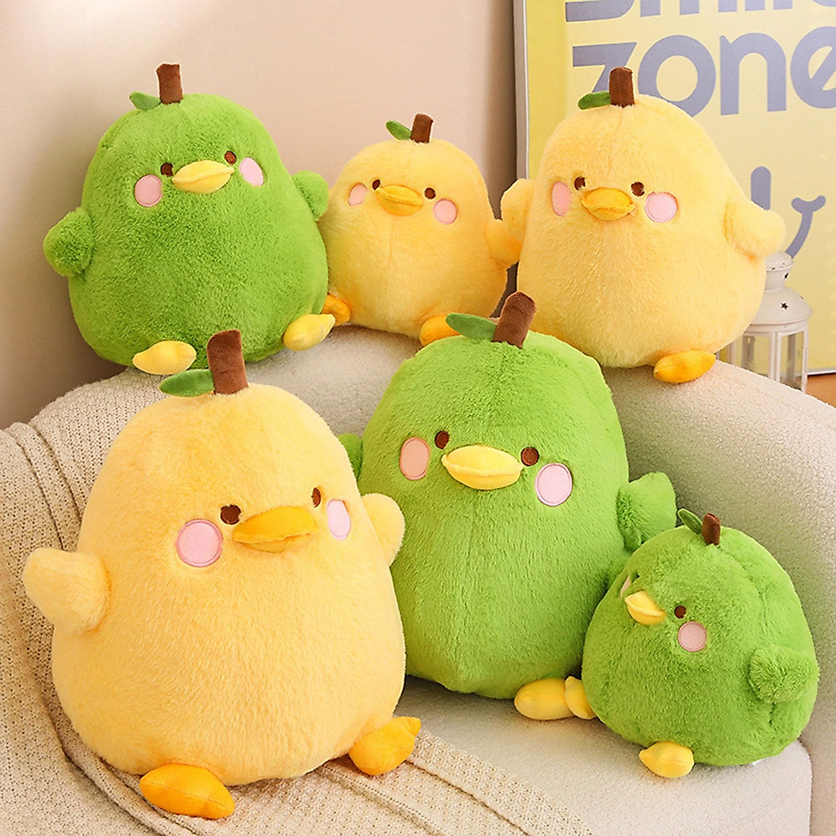Pear Duck Doll, 2-in-1 Plush Toy Soft Stuffed Animal Sofa Cushion Cute Cartoon Duck Plushies Doll Pillow Companion Soothe Toy for Kids Girls Home Decoration (Green S)