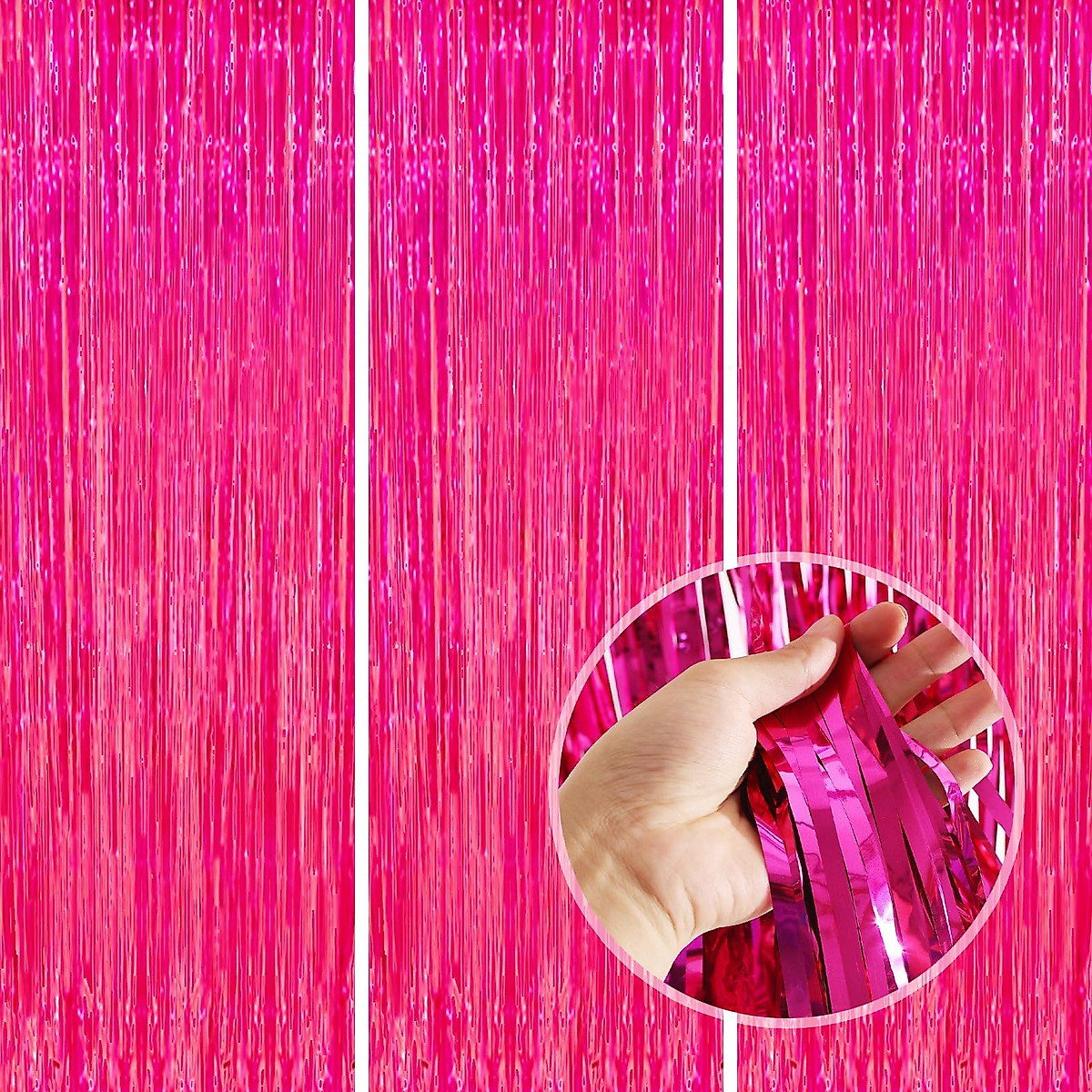 3-Pack Pink Backdrop Party Decorations Tinsel Curtain Party Backdrop Pink Birthday Decorations Photo Booth Streamer Backdrop Pink Theme Bachelorette Graduation Party Decorations