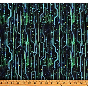 Cotton Circuit Board Circuits Computers Technology Science Sci-Fi Crack The Code Digital Cotton Fabric Print by The Yard (D576.45)