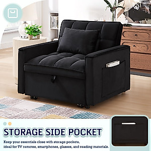 KINFFICT Sleeper Chair Bed, Convertible Single Sofa Chair Bed with Pillow, Pull Out Sleeper Bed with Adjustable Backrest, Multi-Functiona Lounge Chair for Living Room, Apartment, Office