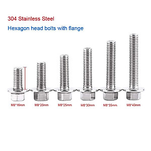 10pcs M8 Flanged Hex Head Bolts Flange Hex Screws 304 Stainless Steel Hex Screws Bolts Fasteners Hex CoverHead with Flange Silver (M8X16) ﻿