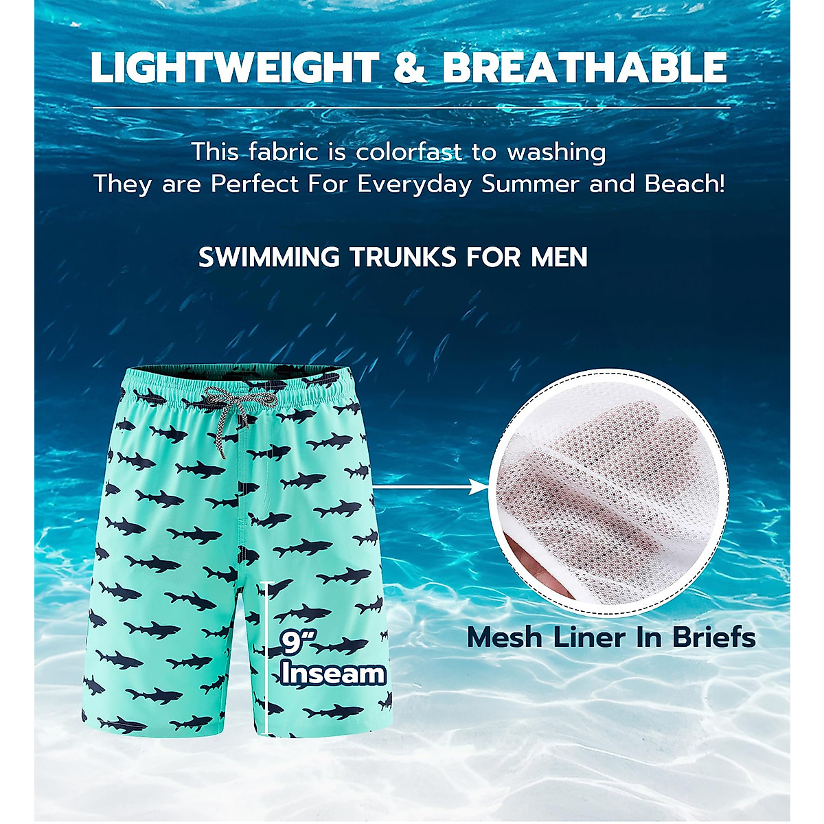 APTRO Men's Swim Trunks 9" Quick Dry Bathing Suit Big & Tall Beach Swimsuits #139 Shark 1X