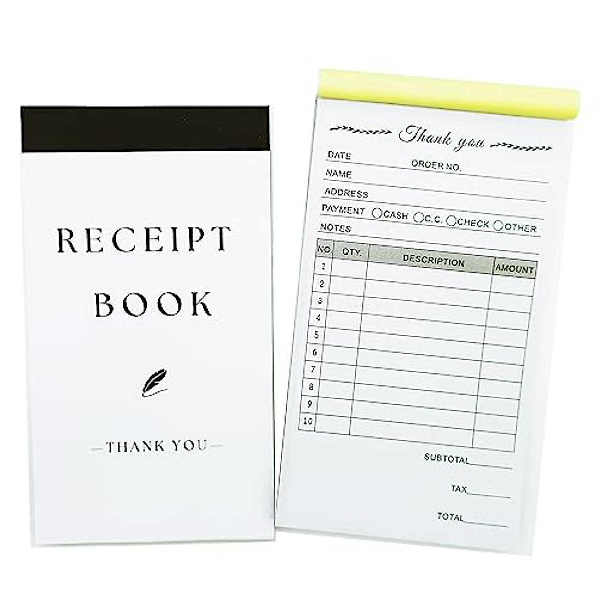 Thank You Receipt Book for Small Businesses 4x7 inches 2-Part Carbonless White Yellow 50 Sets 100 Sheets per Book with Wrap Around Cover Blank Signature Stamp Section (1 Black)