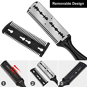 3 Pieces Razor Comb with 10 Pieces Razors, Hair Cutter Comb Cutting Scissors, Double Edge Razor, Hair Thinning Comb Slim Haircuts Cutting Tool (Black)