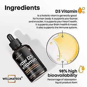 Wellmatics Vitamin D3 10000 IU Drops - Premium Vitamin D Drops - Made in USA - High Dose D3 Vitamin - Natural Vegan Vitamin D3 - The Sunshine Vitamin D3 Drops - Non-GMO, Gluten Free VIT D3-2 fl oz