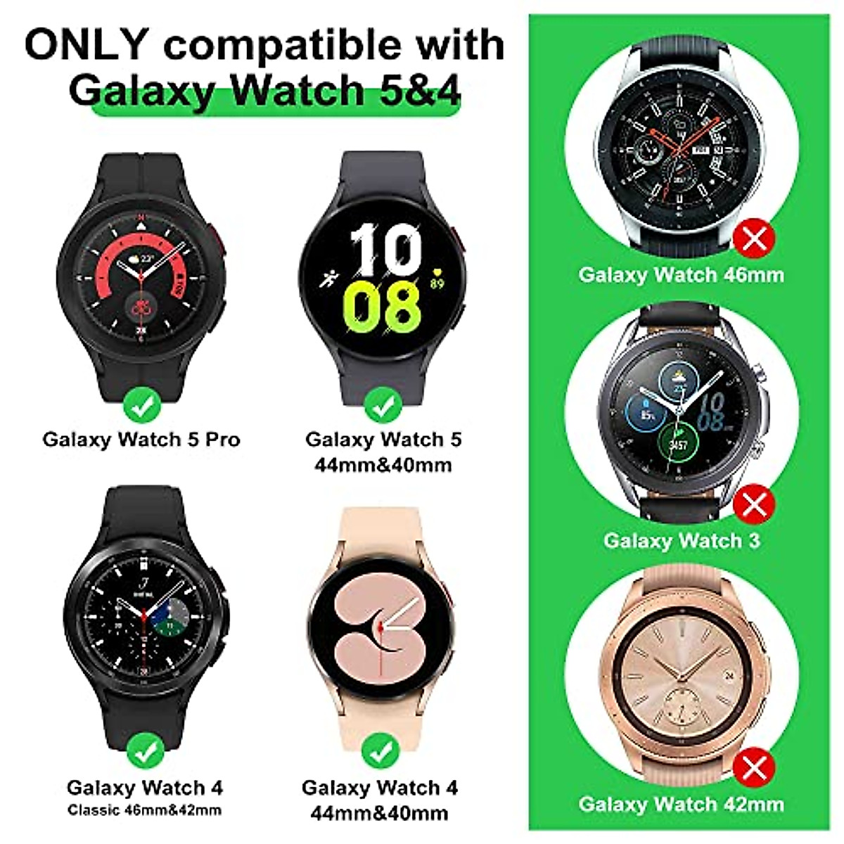 TECKMICO 10PCS Compatible with Samsung Galaxy Watch 5 band 44mm/40mm,Galaxy watch Pro 45mm,Galaxy 4 44mm/40mm, Classic 46mm/42mm,No Gap design replacement bands for galaxy Men,Women (Color01)