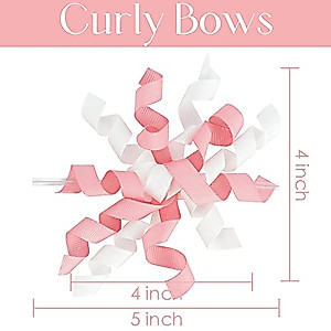 AIMUDI Pink and White Curly Gift Bows 4" Self Adhesive Curly Bows for Gift Wrapping Twist Tie Curly Bows for Baby Shower Party Decorations It is a Girl Gender Reveal Goodie Treat Bags - 6 Counts