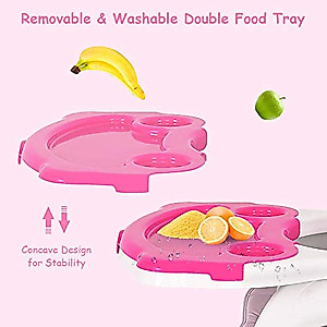 Costzon Baby High Chair, 3 in 1 Infant Table and Chair Set, Convertible Booster Seat with 3-Position Adjustable Feeding Tray, Adjustable Seat Back, 5-Point Harness (Pink)