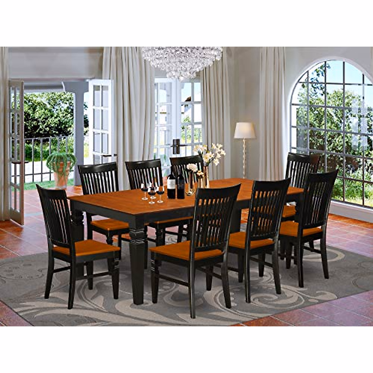 East West Furniture LGWE9-BCH-W Dining Set, 9 Pieces