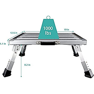 VOGREX 19" x 12.5" RV Steps, Adjustable Height Folding Platform Step Stool with Non-Slip Rubber Feet, Aluminum Step Accessories for RV Camper Traile, Supports Up to 1000 lbs
