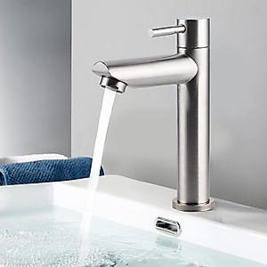 G1/2 Water Faucet, Stainless Steel Durable Filter Impurities Single Cold Faucet, Built‑in Ceramic Valve Core Wash Basin Accessory for Bathroom Kitchen(Flat)