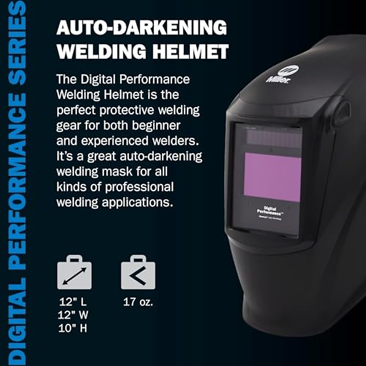 Miller Digital Performance Welding Helmet (Black) - Auto-Darkening Welding Helmet with Clearlight 2.0 Technology - Welding Hood with 7.22 in View - Lightweight Welding Mask with Color-Enhancing Optics