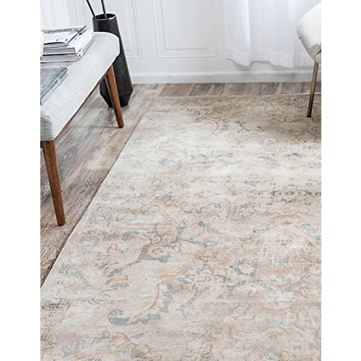 Unique Loom Paris Collection Pastel Tones Traditional Distressed Gray Area Rug (9' 0 x 12' 0)