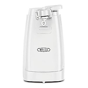 BELLA Electric Can Opener and Knife Sharpener, Multifunctional Jar and Bottle Opener with Removable Cutting Lever and Cord Storage, Stainless Steel Blade, White