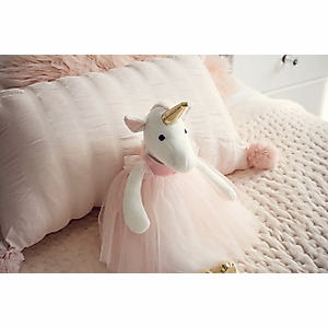Inspired by Jewel Ella The Unicorn Premium Quality Stuffed White Unicorn Plush Doll with Golden Horn, Hooves & Flowing Pink Mane & Soft Tail | Playable Toy with Movable Legs with Huggable Arms