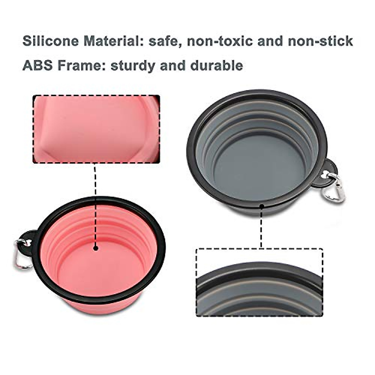 Collapsible Dog Bowls for Travel, 2-Pack Dog Portable Water Bowl for Dogs Cats Pet Foldable Feeding Watering Dish for Traveling Camping Walking with 2 Carabiners, BPA Free