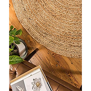 Natural Area Rugs - Round Jute Rug, Elsinore Collection, Hand Braided, Earth Friendly Natural Fiber Rug, Handmade & Reversible, Beige Round Area Rugs 6ft, Elegantly Hand Crafted Large Area Rugs