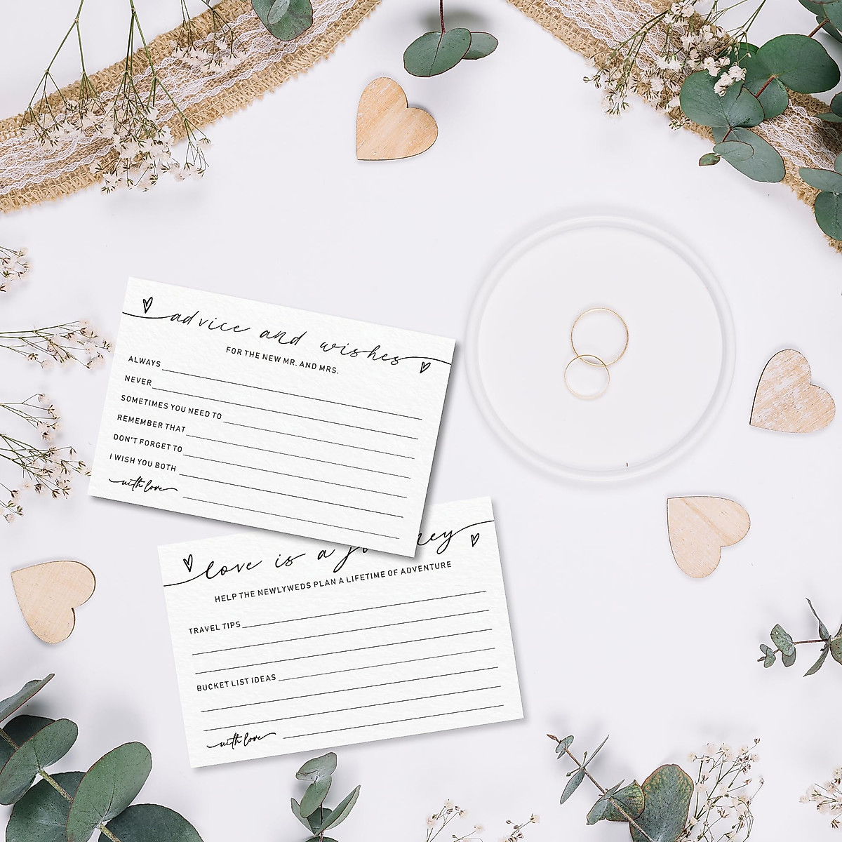 Advice And Wishes Card Set For The New Couples Mr And Mrs, 15 Wedding Advice Cards And 15 Journey Idea Cards For Bride, Groom, Newlyweds, Wedding Favors，Bridal Shower Party(4X6 Inches White)-A01