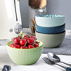 SULIVES Cereal Bowls Set of 4, 6 Inch Ceramic Bowls for Kitchen, Colorful Cute Serving Bowls Set for Soup Salad Pasta Ramen Fruit - 26 OZ