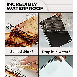 GAK. Stone Paper Waterproof Spiral Notebook, 7.20”x10.11”, 50 sheets, Durable Notebook, Eco-Friendly Mineral Stone Paper Notebook, Waterproof Notepad, Ruled, Black