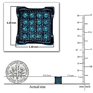 Dazzlingrock Collection Round Blue Diamond Cluster Square Frame Screwback Stud Earrings for Men & Women (Unisex) (0.10 ctw, Color Blue, Clarity I2-I3) in Blue Plated Sterling Silver