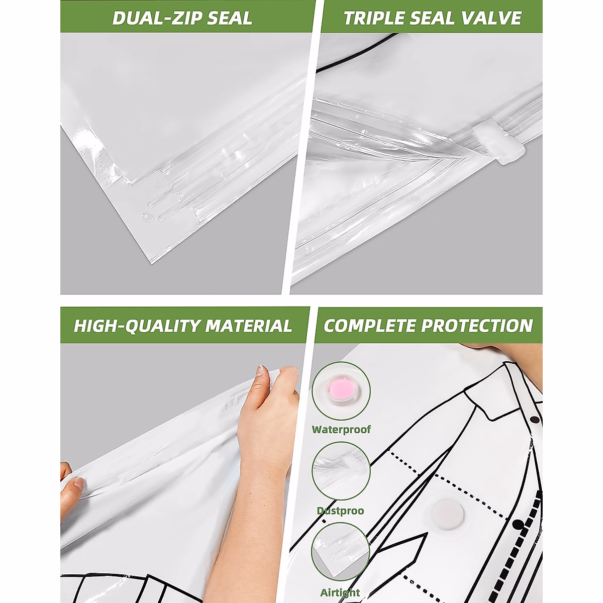 Colemoly Hanging Vacuum Storage Bags Space Saver Bags 4 Pack with 1 Electric Air Pump (49x27.6 Inches) Vacuum Seal Bags for Clothing Vacuum Bags for Travel Moving Supplies