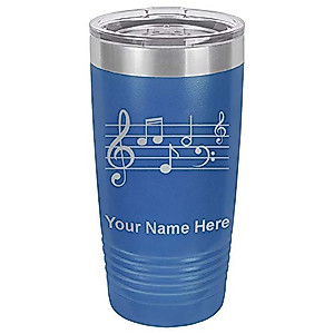 LaserGram 20oz Vacuum Insulated Tumbler Mug, Music Staff, Personalized Engraving Included (Dark Blue)