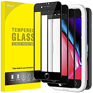 JETech Full Coverage Screen Protector for iPhone SE 3 (2022)/SE 2 (2020)/8/7 4.7-Inch, Black Edge Tempered Glass Film with Easy Installation Tool, Case-Friendly, HD Clear, 3-Pack (Black)