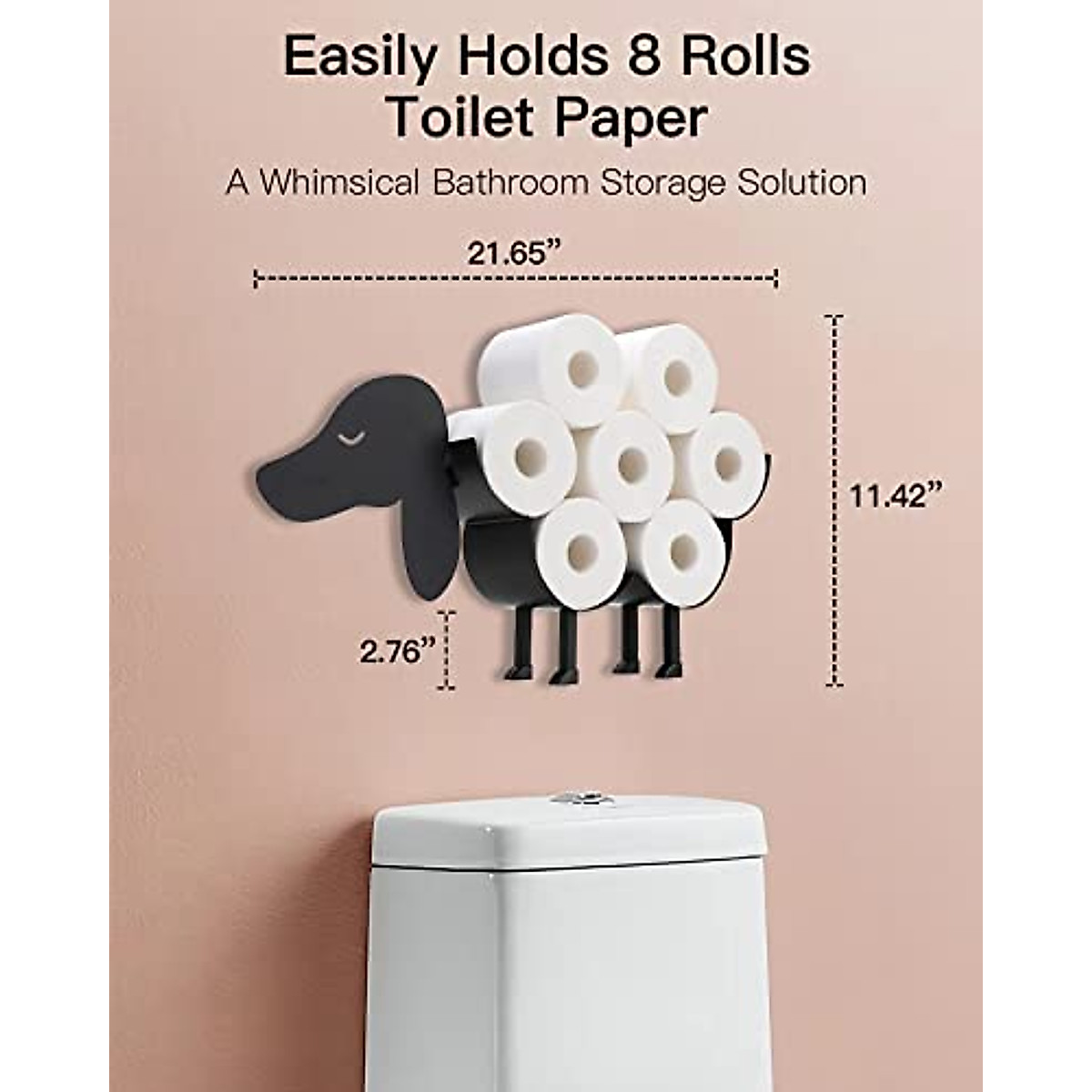 Dachshund Toilet Paper Storage, Funny Dog Wall Mounted or Free Standing Bathroom Toilet Paper Holder, Metal 8 Rolls Tissue Organizer for Home Decor