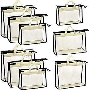 Peohud 9 Pack Clear Handbag Storage Organizer, Dust Bags for Handbags, Transparent Purse Organizer for Closet, Hanging Handbags Dust Cover Bags with Zipper, Handles and Hooks