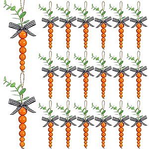 20 Pcs Wooden Bead Carrots Rustic Beaded Carrots Easter Decor for Tiered Tray Farmhouse Spring Tray Filler Easter Carrot Hanging Ornaments for Easter Spring Home Kitchen Decorations