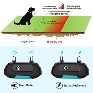 Electric Dog Fence, Wired Pet Containment System 656Ft Electric Fence for Dogs Adjustable Vibration & Rechargeable Underground/Aboveground 2 Waterproof Shock Training Collars Receiver Tone Correction
