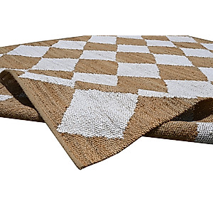 Antep Rugs Natural 6x9 Indoor Hand Woven Fiber Jute Diamond Area Rug (Natural-Off White, 6'7" x 9')