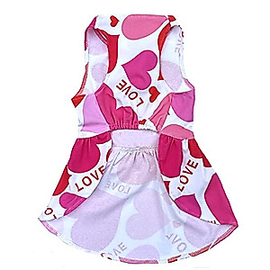 Mother's Valentines Day Love Heart Mom Dog Dress, Dog Valentine Dresses Clothes for Small Dogs Girl, Pink Medium M Size