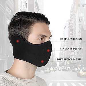 2PCS Half Face Mask Balaclava with Earflap for Men Women Gray-Black