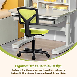 DUMOS Armless Desk Chairs with Wheels Cute Home Office Chair No Arms, Ergonomic Adjustable Swivel Rolling Task Chair, Comfy Mesh Mid Back Computer Work Vanity Chair for Small Spaces, Green