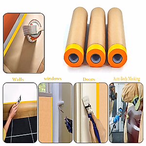 Pre-Taped Paint Masking Paper and Masking Tape Sets,4 Rolls 22inch-50feet Painters Paper and 2 Rolls Painters Tape, Automotive Paint Paper, Tape and Drape Waterproof for Painting Protection Covering