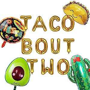 LaVenty 5 PCS Taco Bout Two Balloons Taco Bout Two Decoration Taco Twosday Decoration Taco Twosday Balloons for Cinco de Mayo Fiesta Decorations