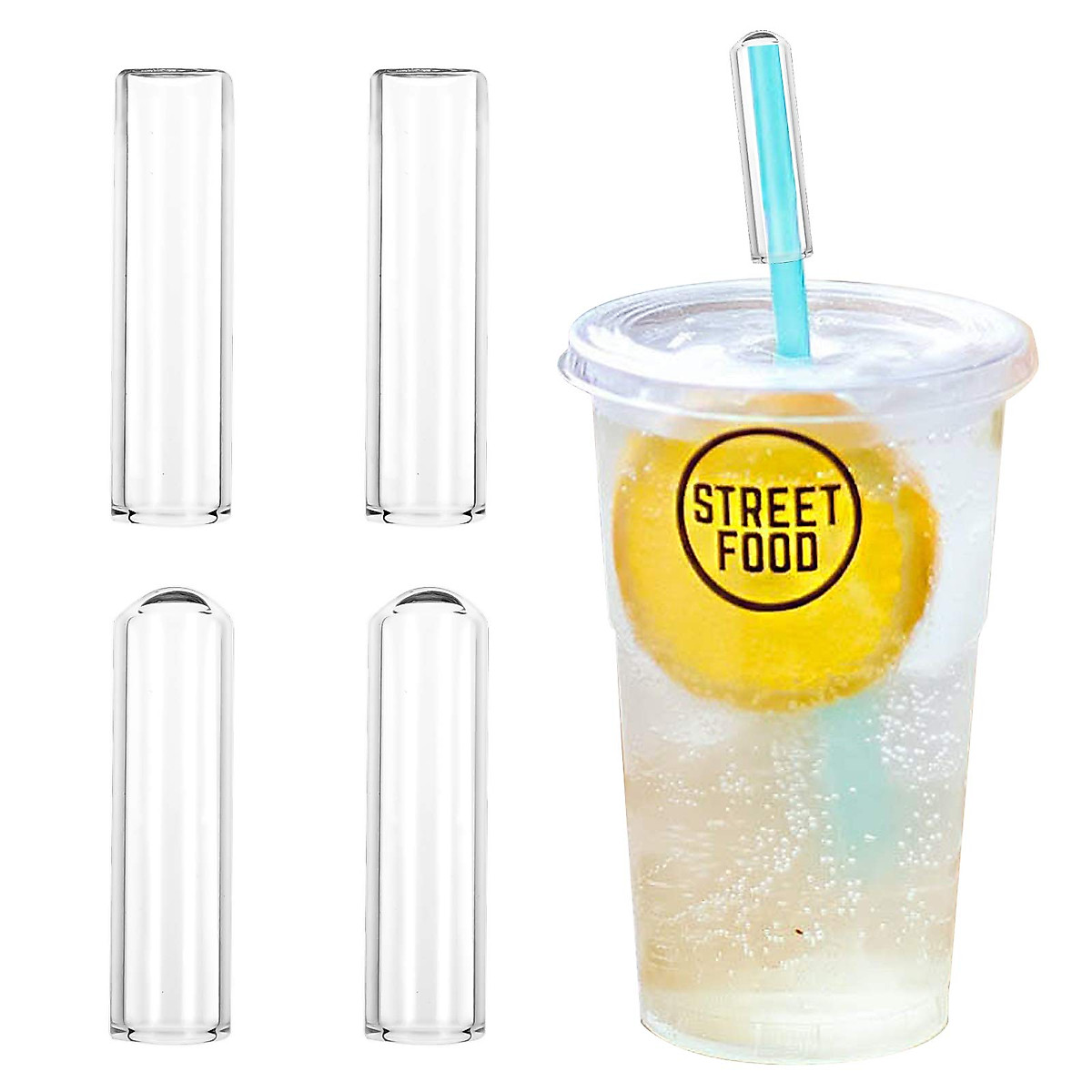 0.59 Inches Glass Straw Cap Fit the Tumblers with Lids and Straws, Straw Cover Clear, Keeps all the Dust Out, Healthy, Reusable,Eco Friendly